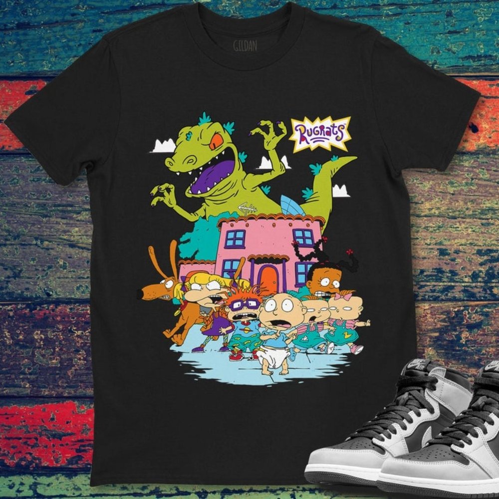 Rugrats All Kids Running From Reptar Funny Unisex Tee… - Gem